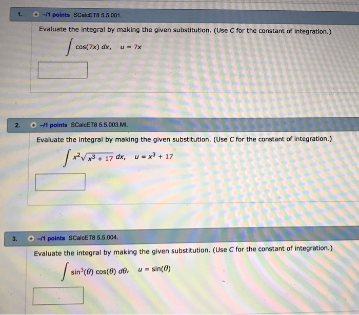 Solved ..-11 points scalcET8 5.5.001. Evaluate the integral | Chegg.com
