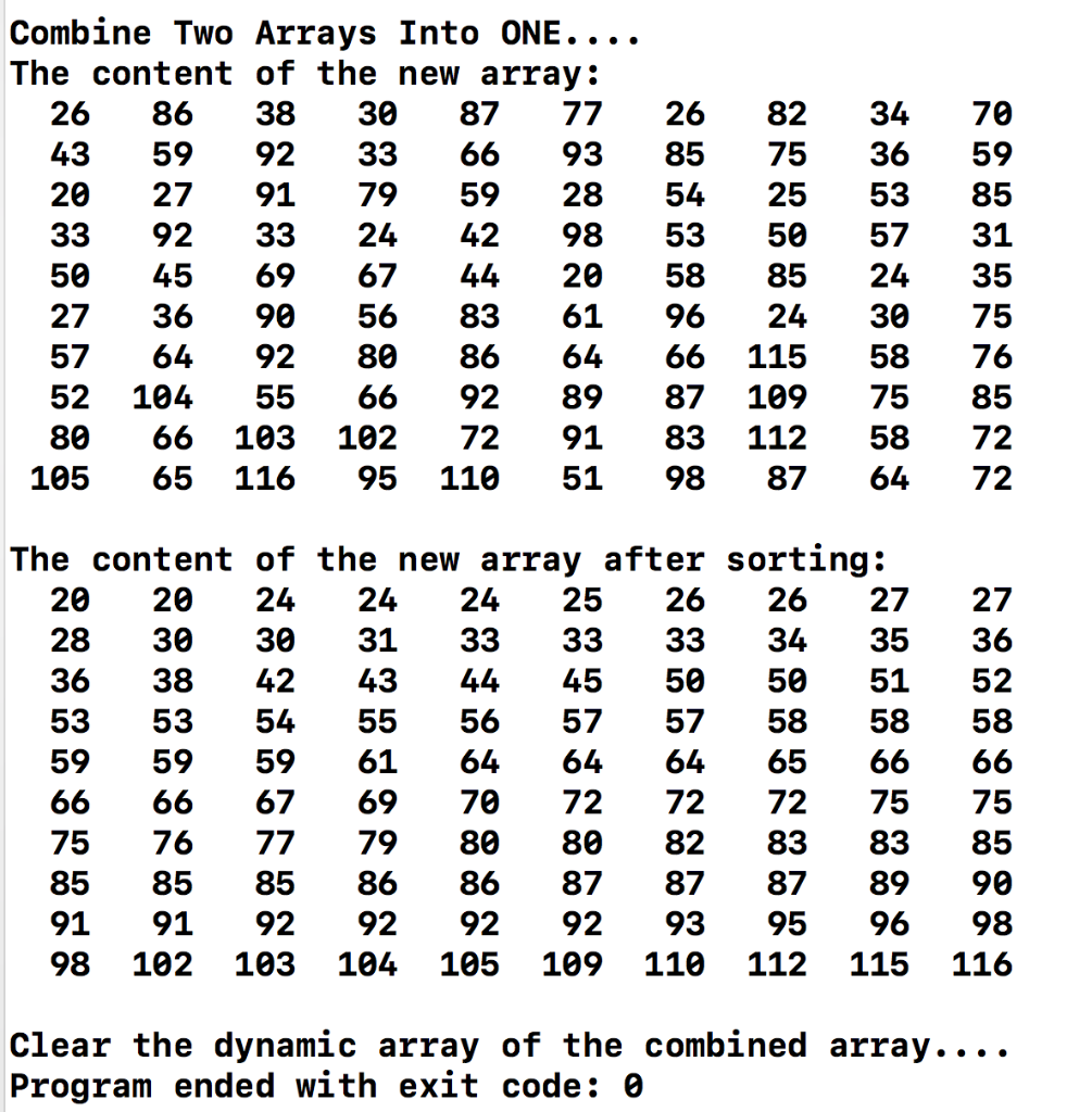 Solved Combine Two Arrays Into ONE C++ Revise from Lab | Chegg.com