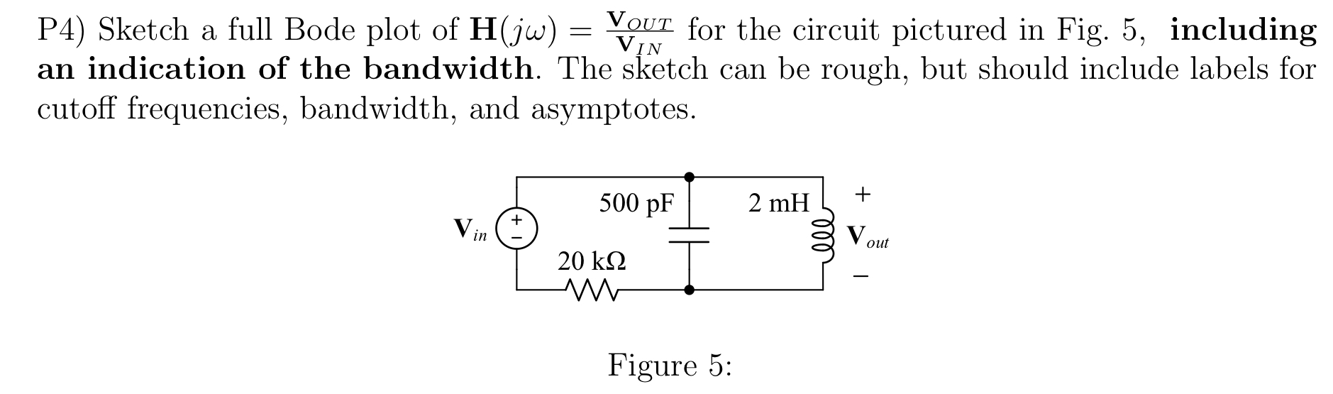 Solved P4) ﻿Sketch a full Bode plot of H(jω)=VOUTVIN ﻿for | Chegg.com