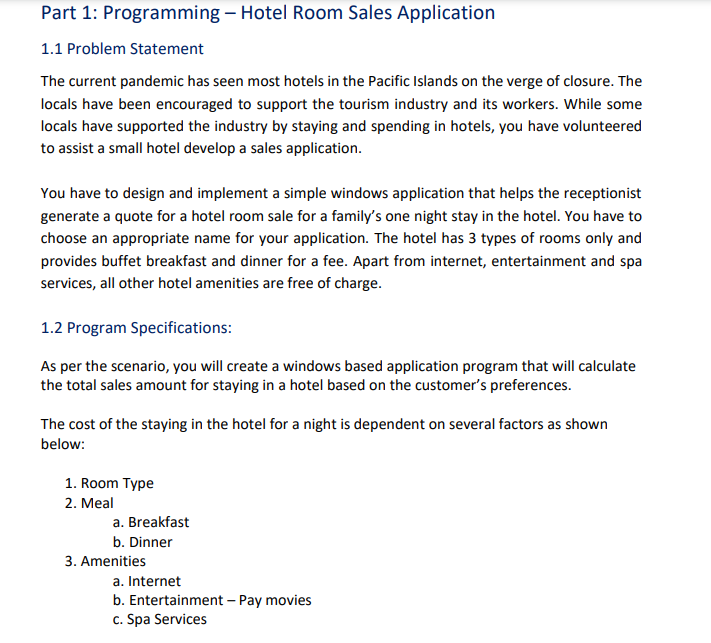 Solved Part 1: Programming - Hotel Room Sales Application | Chegg.com