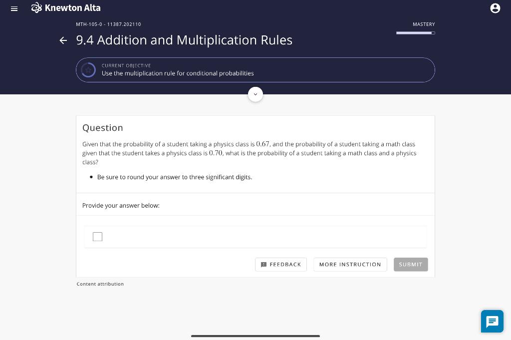 Solved knewton Alta MTH-105.0 - 11387.202110 MASTERY MASTERY | Chegg.com