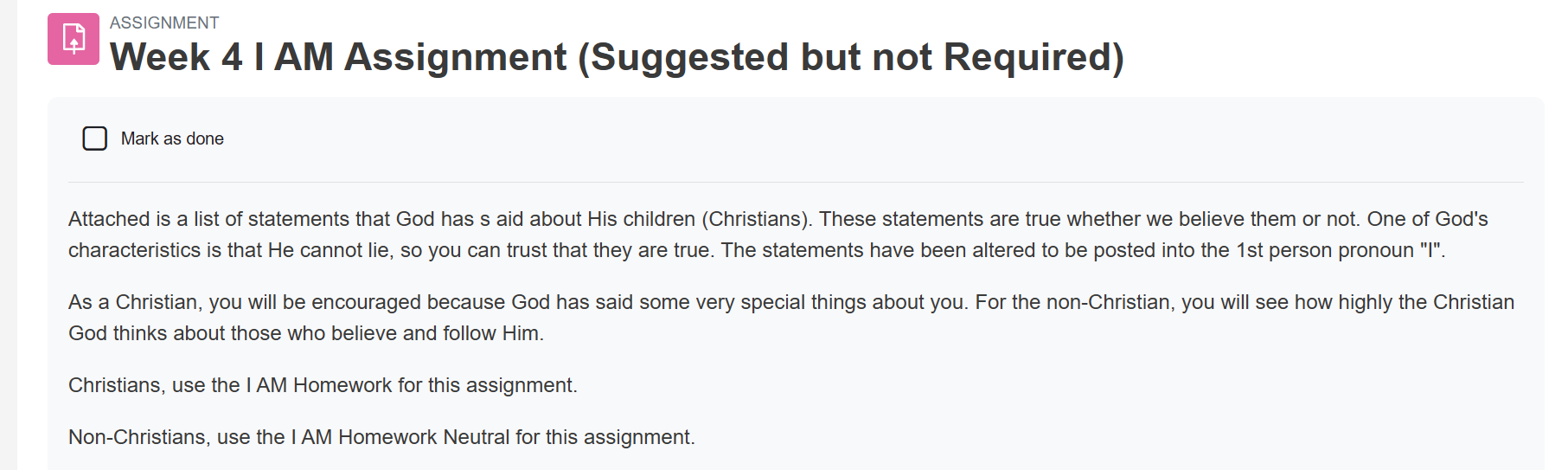 Solved ASSIGNMENT Week 4 I AM Assignment (Suggested but not | Chegg.com