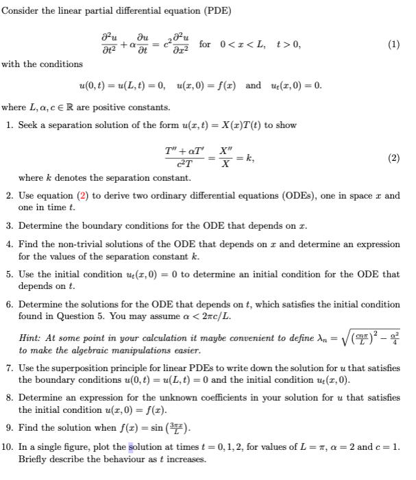 Solved Consider the linear partial differential equation | Chegg.com
