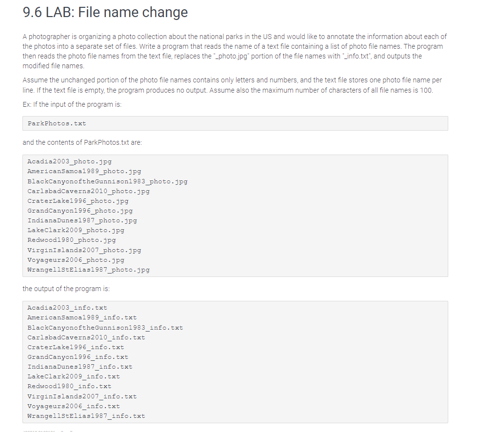 Solved 9.6 LAB: File name change A photographer is | Chegg.com