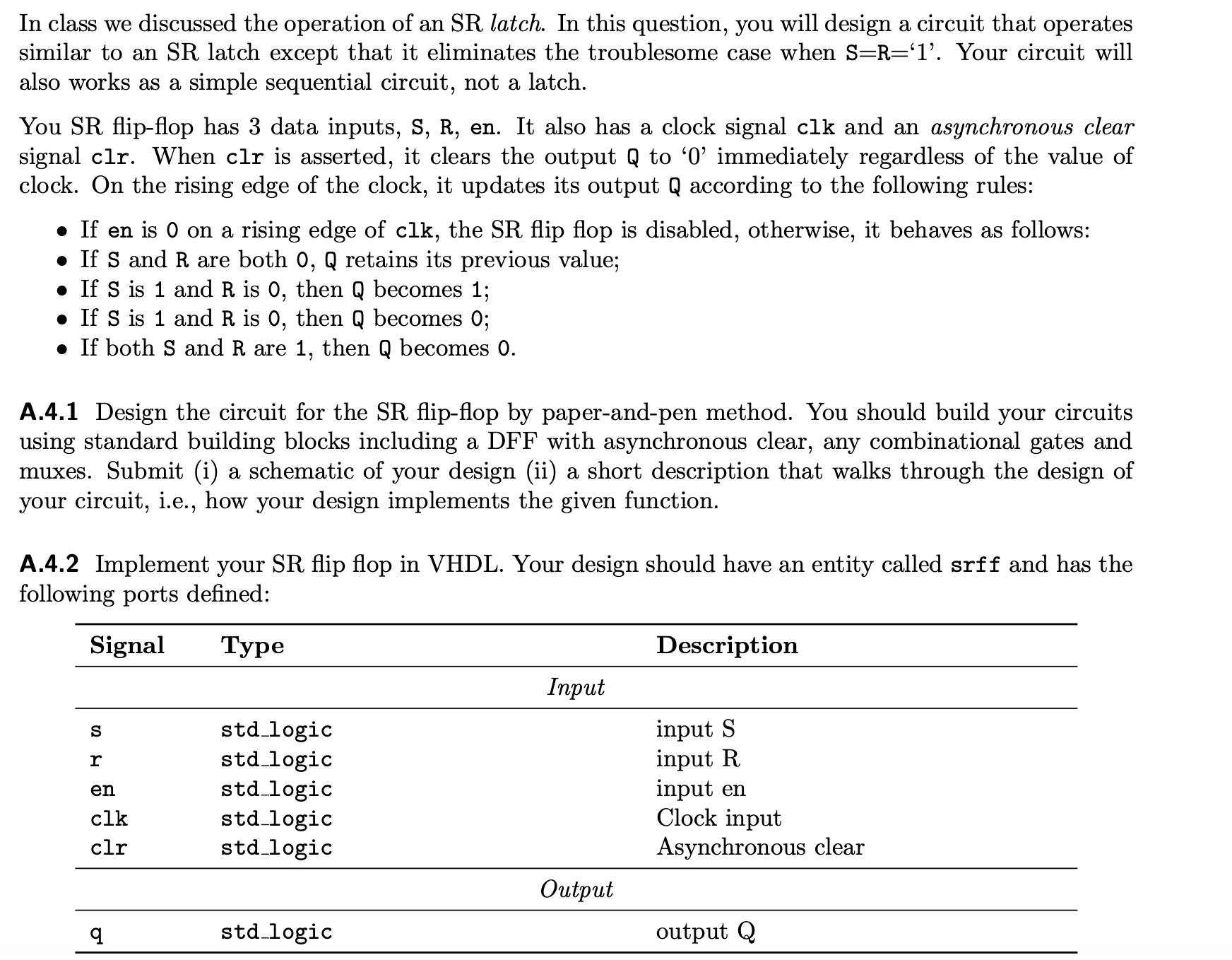 Solved In class we discussed the operation of an SR latch. | Chegg.com