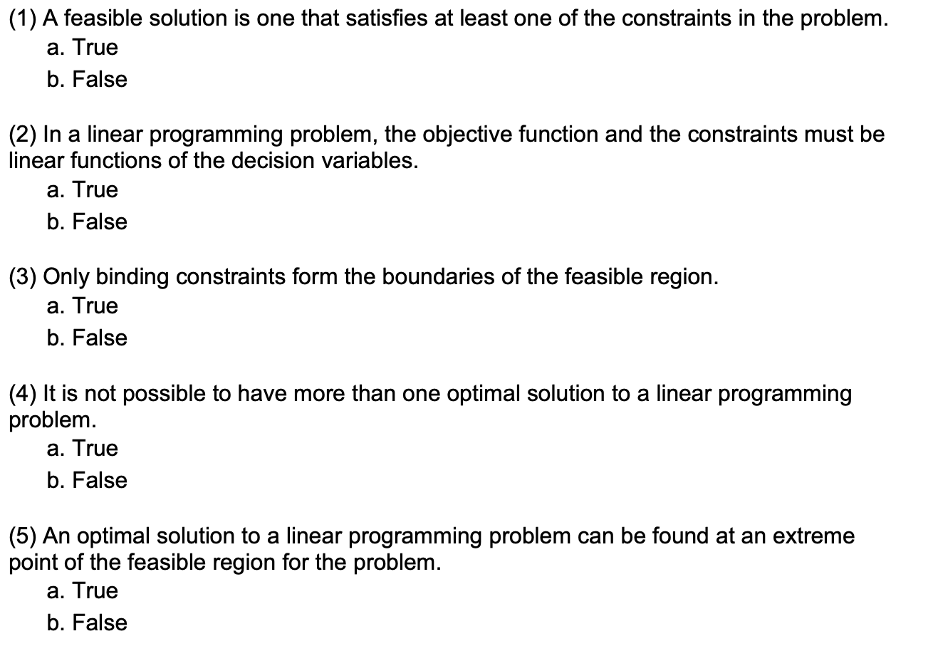 Solved (1) A feasible solution is one that satisfies at | Chegg.com