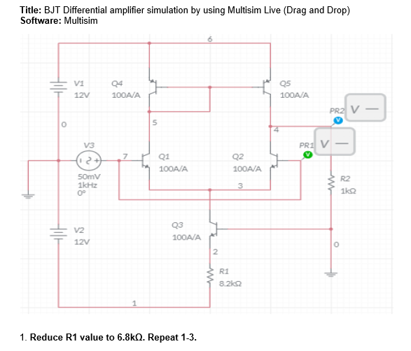 Title: BJT Differential amplifier simulation by using | Chegg.com