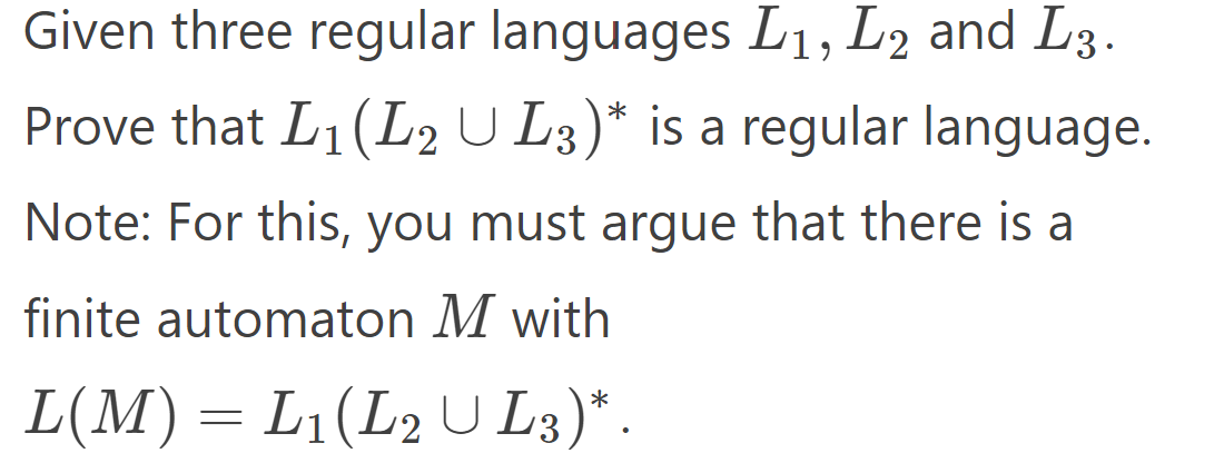 Solved Given three regular languages L1,L2 and L3. Prove | Chegg.com