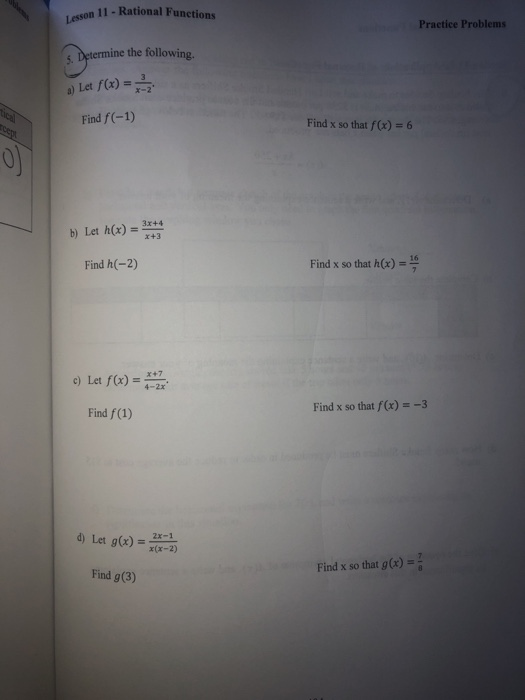 Solved 11- Rational Functions Practice Problems s Determine | Chegg.com