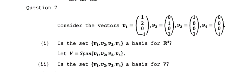 Solved lestion 7 Consider the vectors | Chegg.com