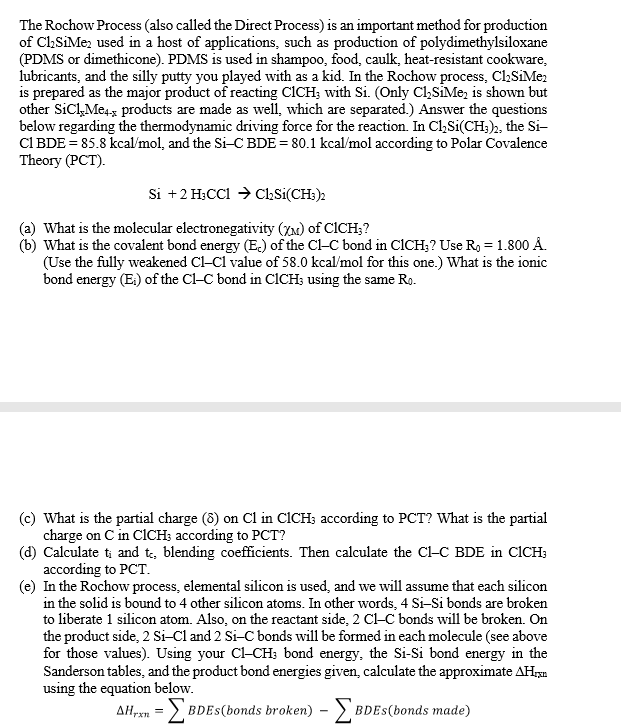 The Rochow Process (also called the Direct Process) | Chegg.com