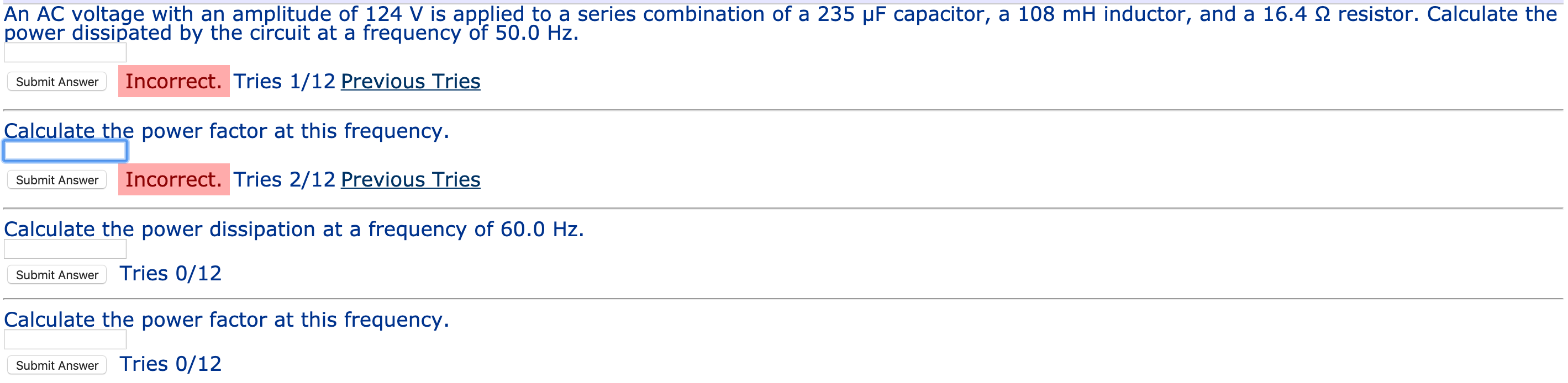 Solved An AC voltage with an amplitude of 124 V is applied | Chegg.com