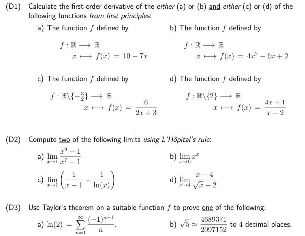 Solved (D1) Calculate the first-order derivative of the | Chegg.com