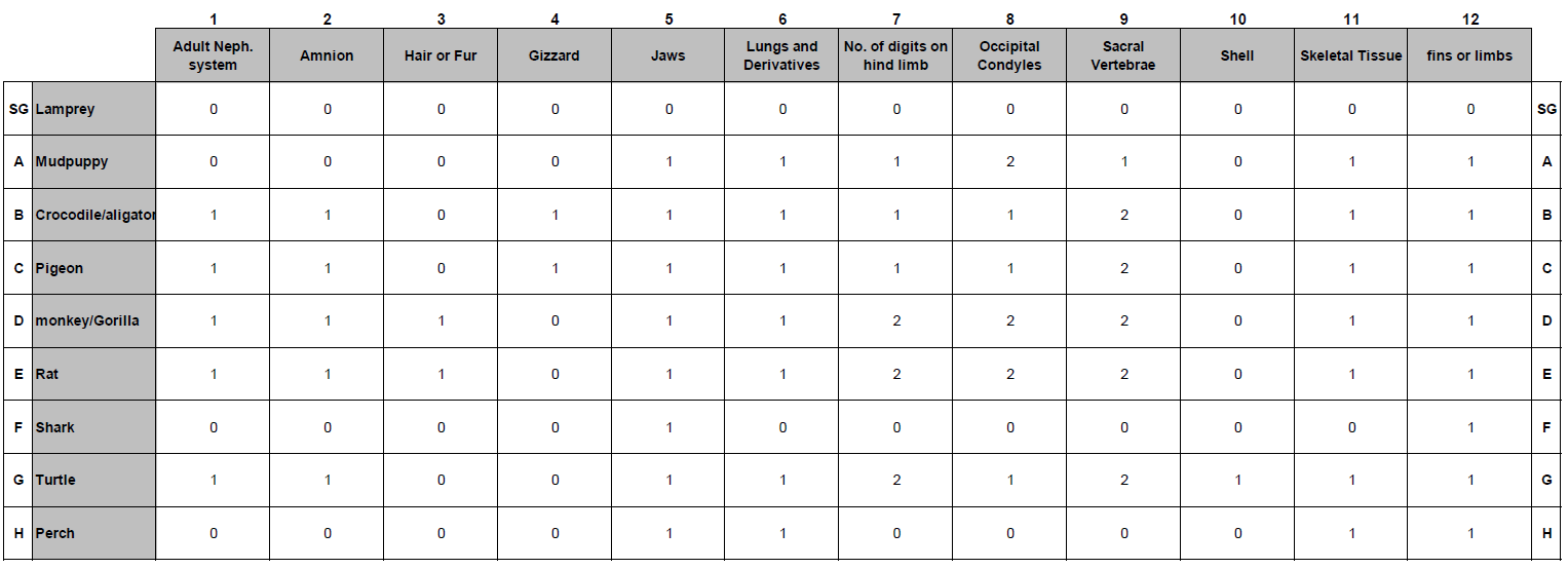 Solved a) Construct a cladogram using the following matrix. | Chegg.com