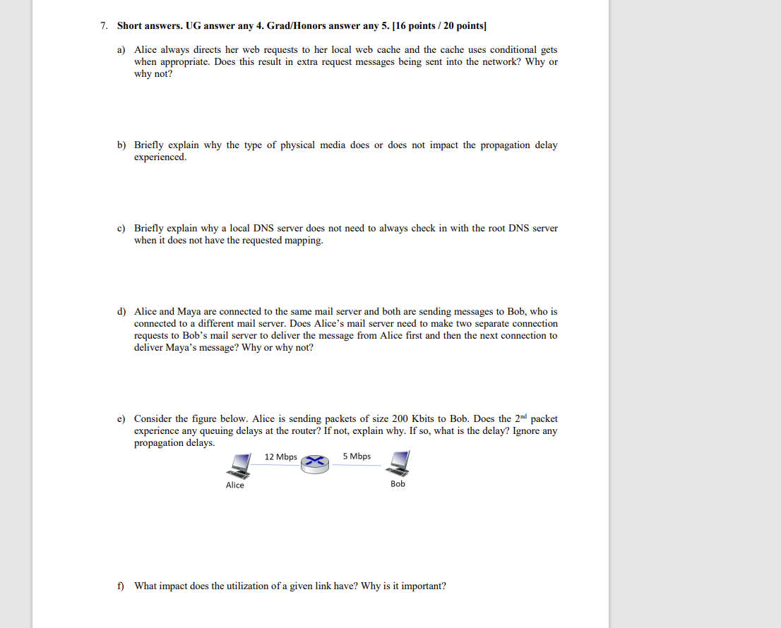 Solved a) Alice always directs her web requests to her local | Chegg.com