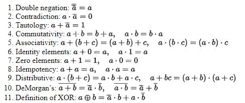 Solved 1. Double negation: ā=a 2. Contradiction: a.ā=0 3. | Chegg.com