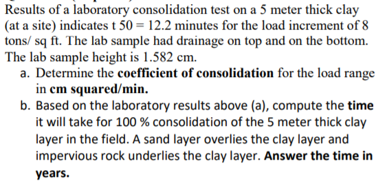 Solved Results of a laboratory consolidation test on a 5 | Chegg.com