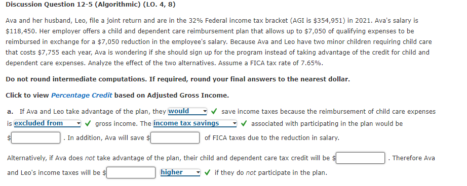 Solved Discussion Question 12-5 (Algorithmic) (LO. 4, 8) Ava | Chegg.com