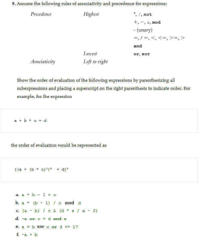 Solved Assume The Following Rules Of Associativity And