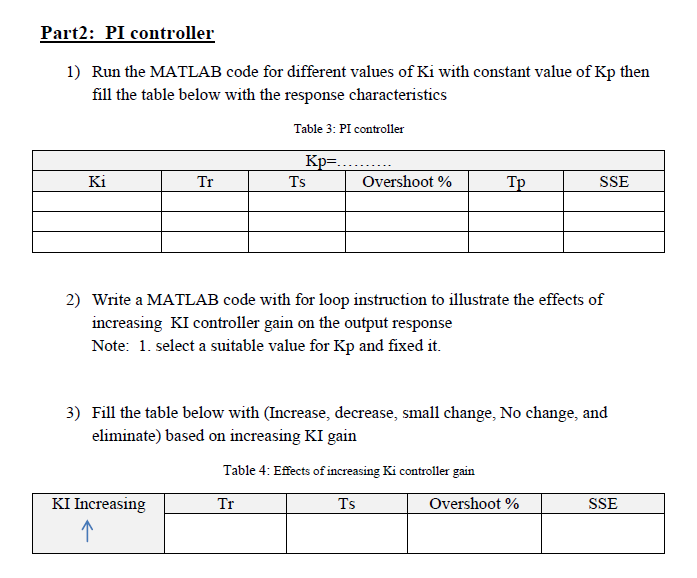 Solved Part2: PI controller 1) Run the MATLAB code for | Chegg.com