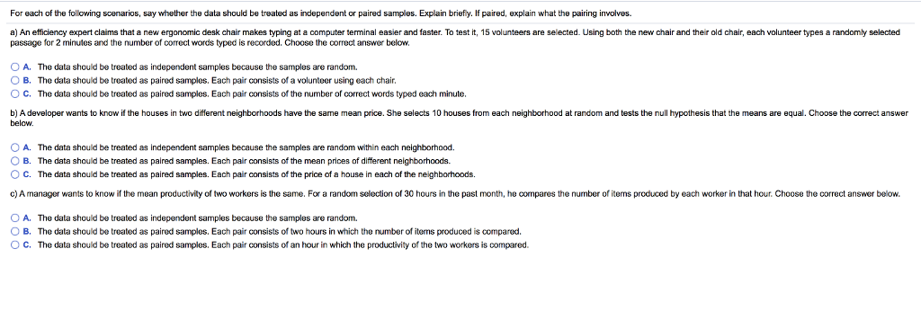 Solved For each of the following scenarios, say whether the | Chegg.com