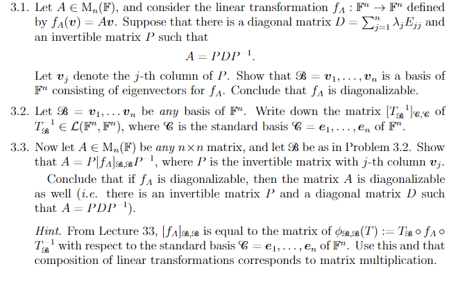 3.1. Let A∈Mn(F), and consider the linear | Chegg.com