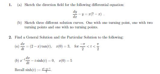 Solved 1. (a) Sketch the direction field for the following | Chegg.com