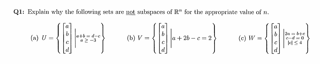 Solved Q1: Explain why the following sets are not subspaces | Chegg.com