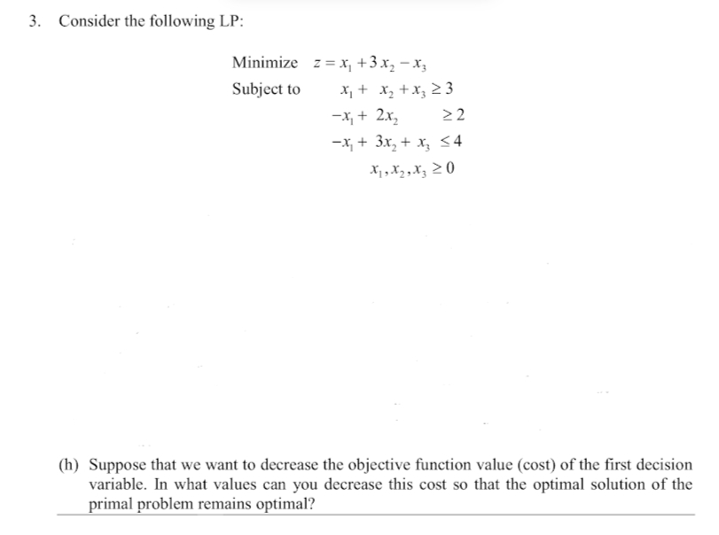 Solved Consider the following LP:Minimize z=x1+3x2-x3Subject | Chegg.com