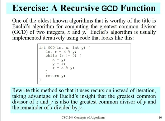 Solved Exercise: A Recursive GCD Function One of the oldest | Chegg.com
