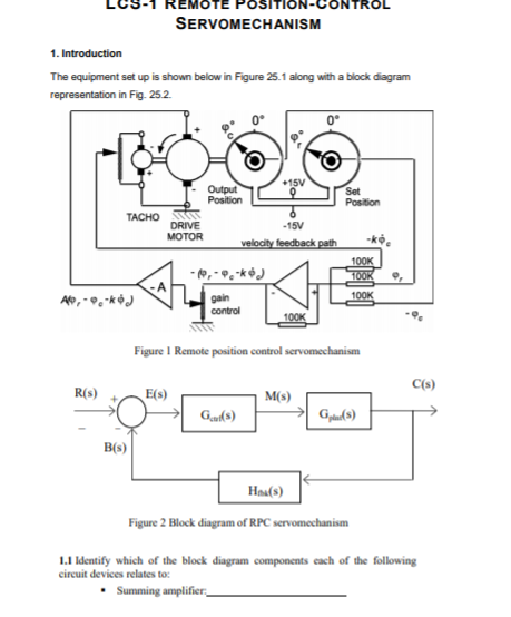Solved LC9-1 REMOTE POSITION-CONTROL SERVOMECHANISM The | Chegg.com