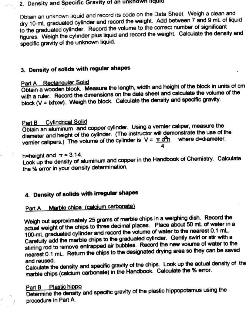 PROCEDURE 1. Density of water: (one purpose of this | Chegg.com