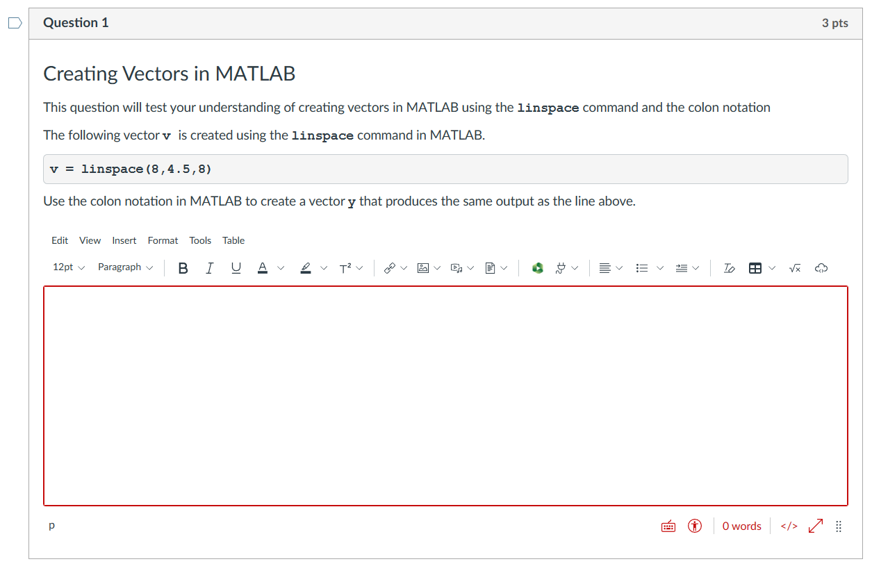 Solved Creating Vectors in MATLAB This question will test | Chegg.com