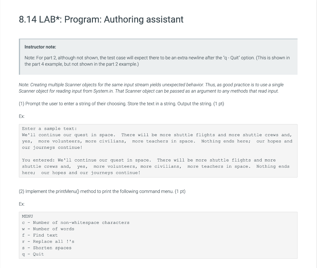 Solved 8.14 LAB*: Program: Authoring assistant Instructor | Chegg.com