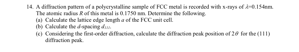 Solved 4. A diffraction pattern of a polycrystalline sample | Chegg.com