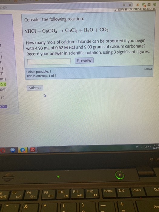 Solved Consider the following reaction: 2HCl + CaCO3 → CaCl2 | Chegg.com