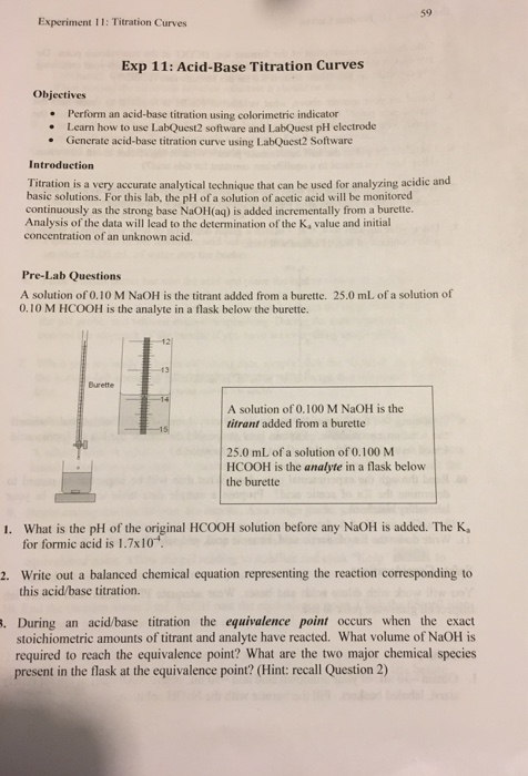 Solved 59 Experiment 11: Titration Curves Exp 11: Acid-Base | Chegg.com