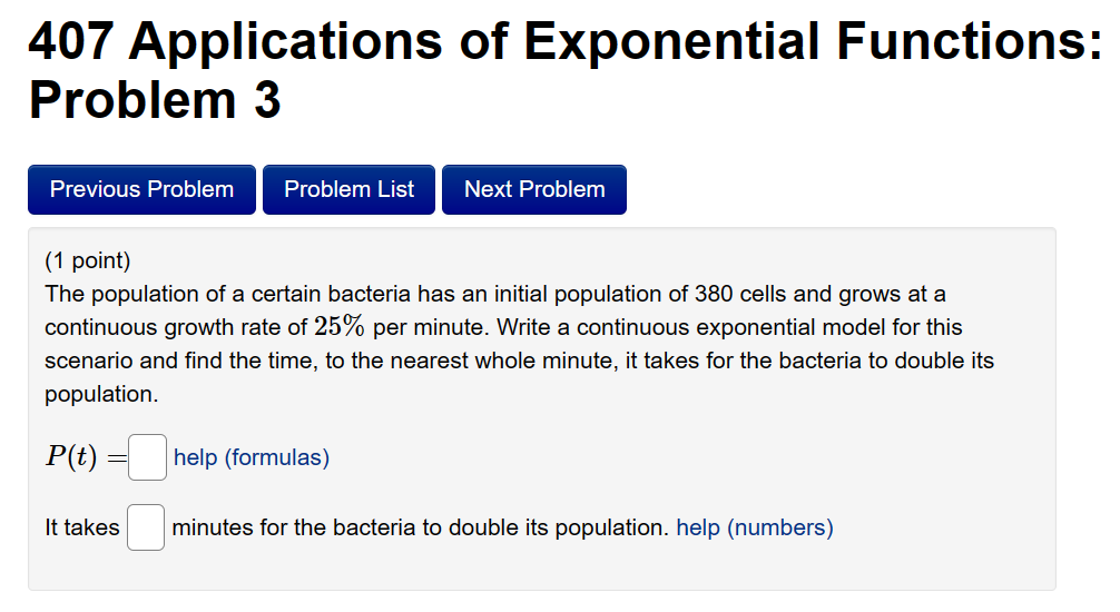 Solved 407 Applications of Exponential Functions: Problem 3 | Chegg.com
