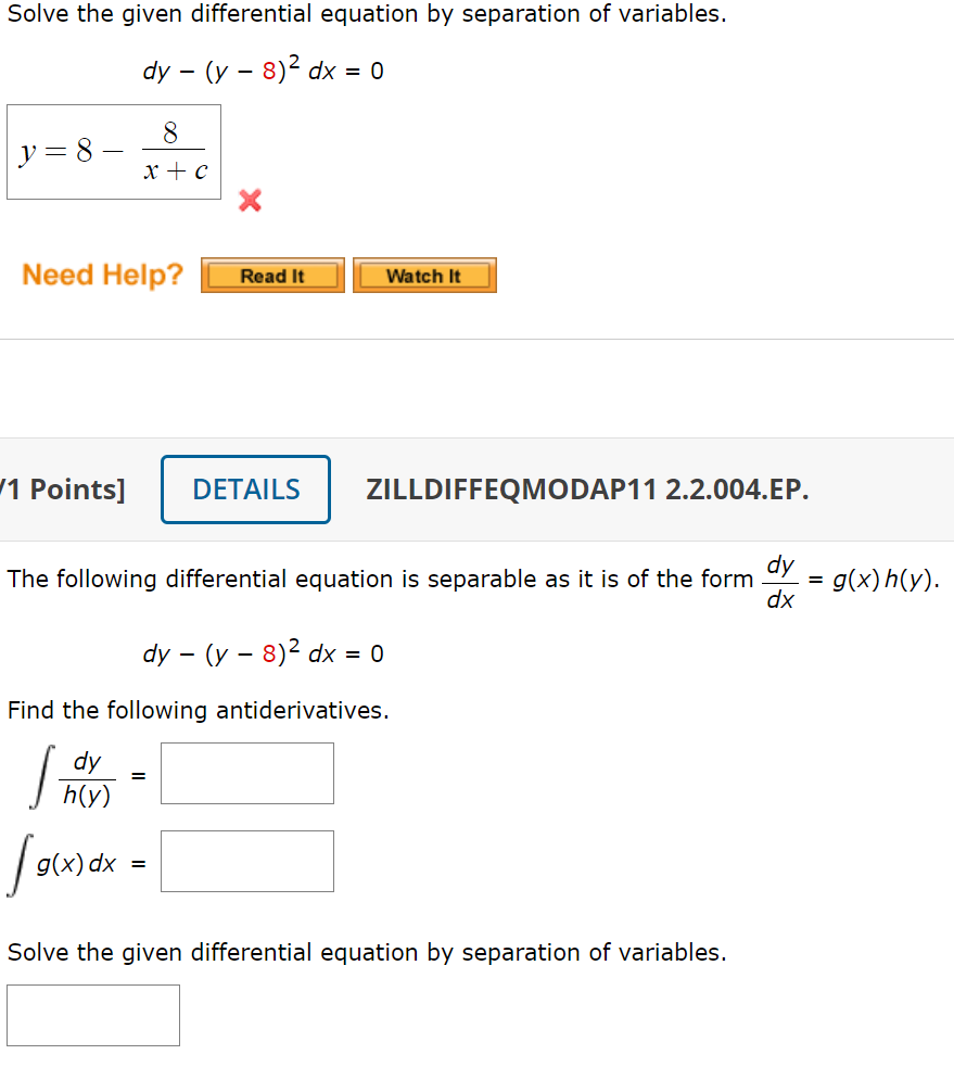 Solved Solve the given differential equation by separation | Chegg.com