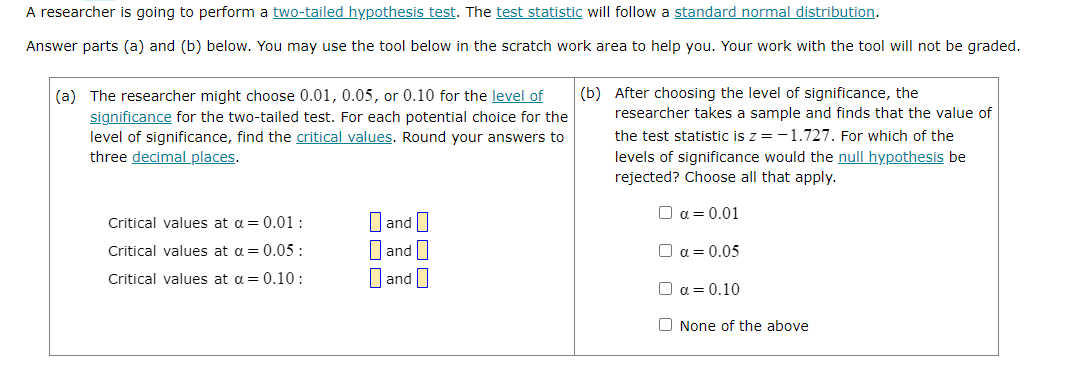 Solved A researcher is going to perform a two-tailed | Chegg.com