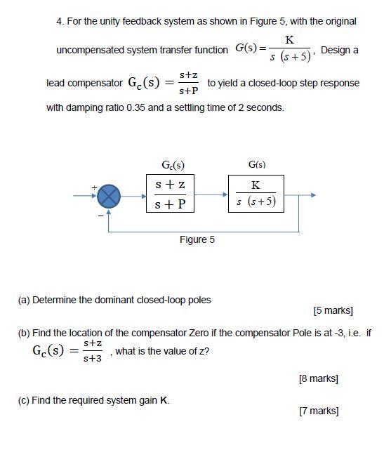 Solved 4. For the unity feedback system as shown in Figure | Chegg.com