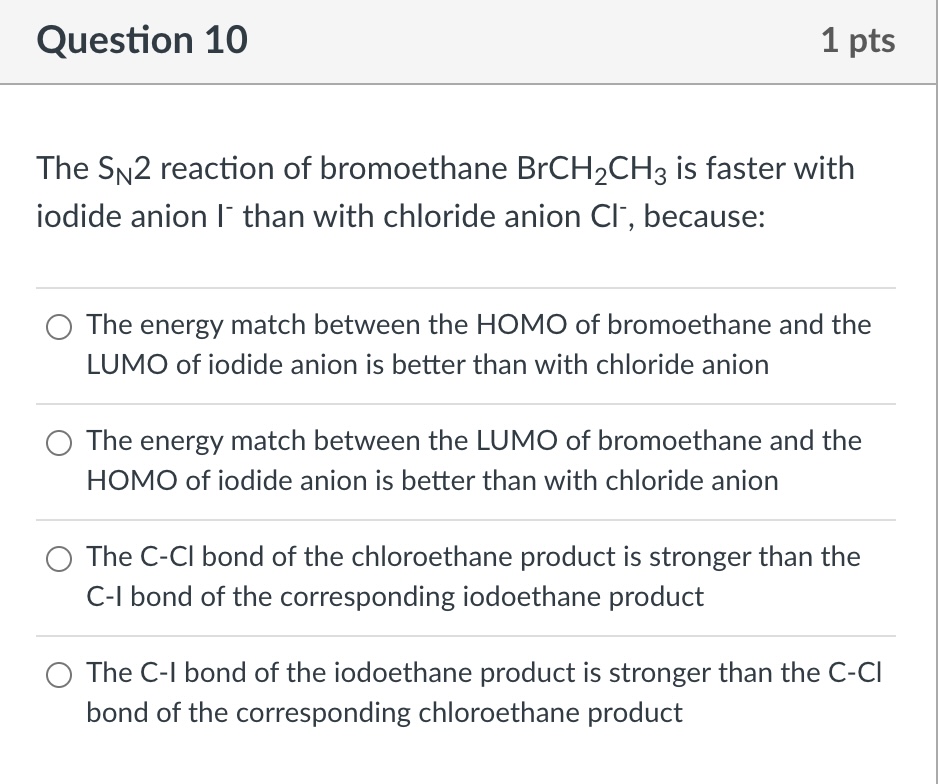 Solved The SN2 reaction of bromoethane BrCH2CH3 is faster | Chegg.com