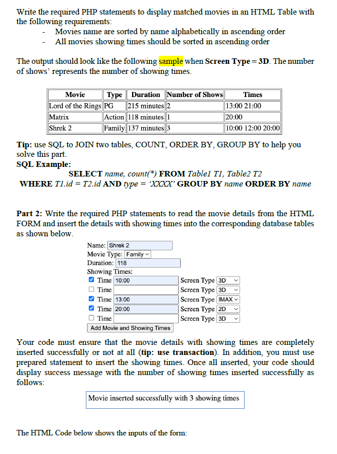 Solved Assume you have an CINEMAMOVIES database stored in | Chegg.com