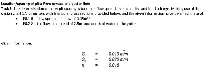 Location/spacing of pits: Flow spread and gutter flow | Chegg.com