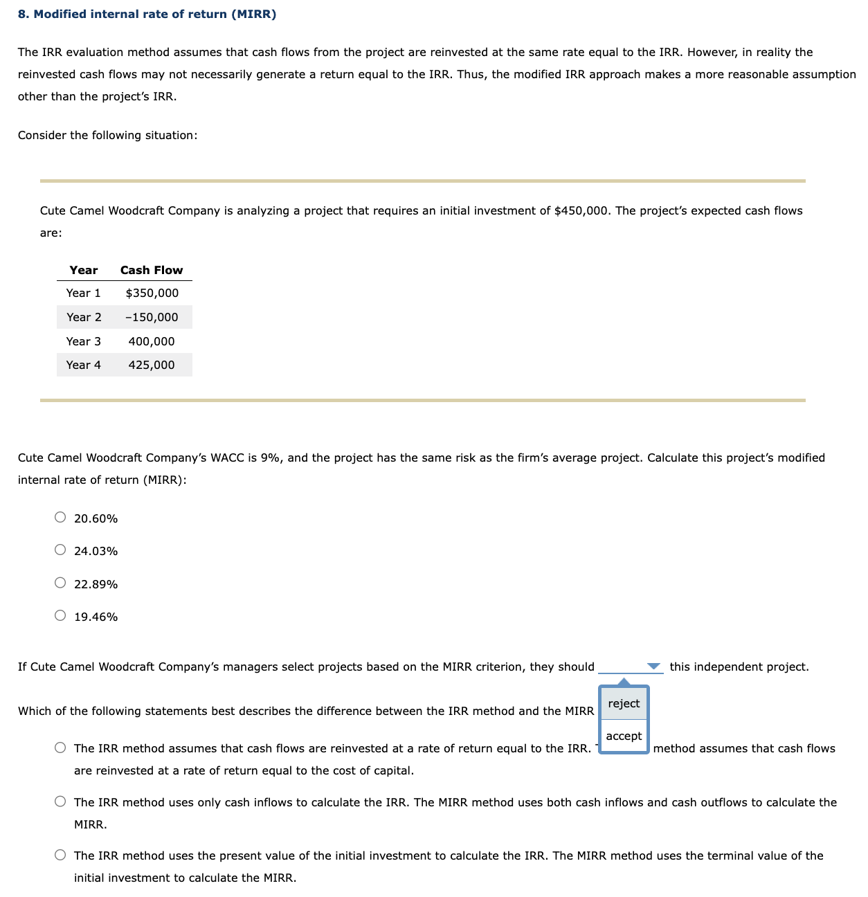 Solved Modified internal rate of return (MIRR)The IRR | Chegg.com
