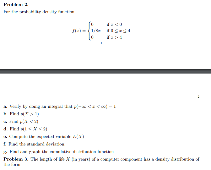 Solved Problem 2. For the probability density function if