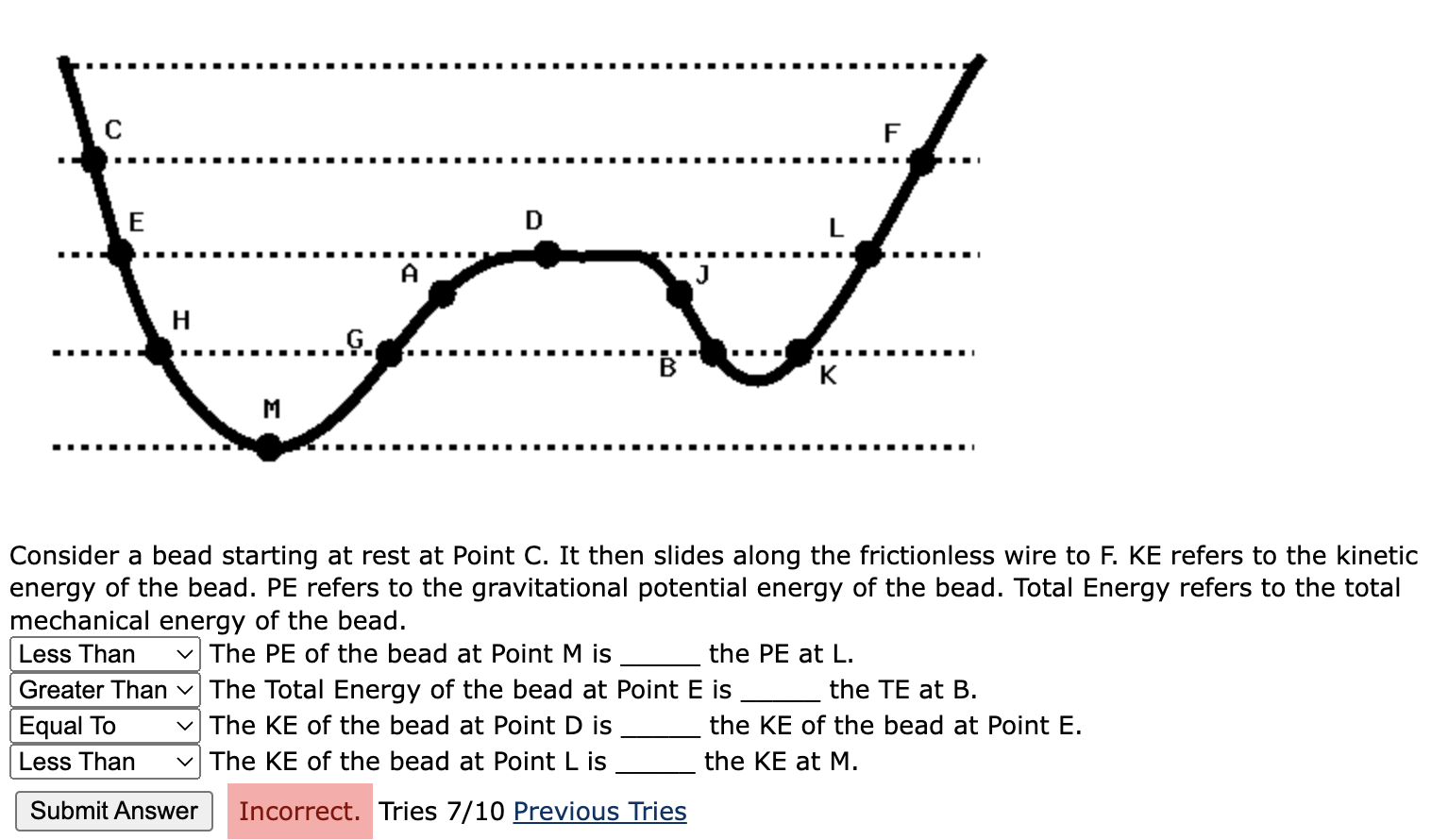 Solved Consider a bead starting at rest at Point C. It then | Chegg.com