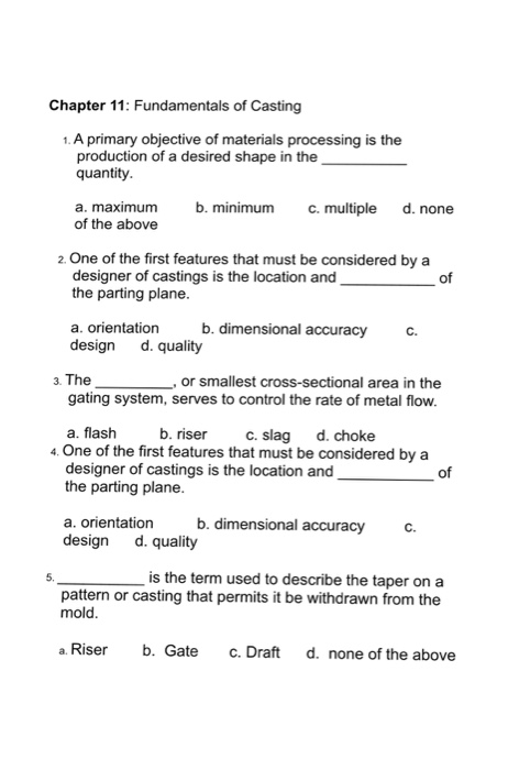 Solved Chapter 11: Fundamentals of Casting 1. A primary | Chegg.com