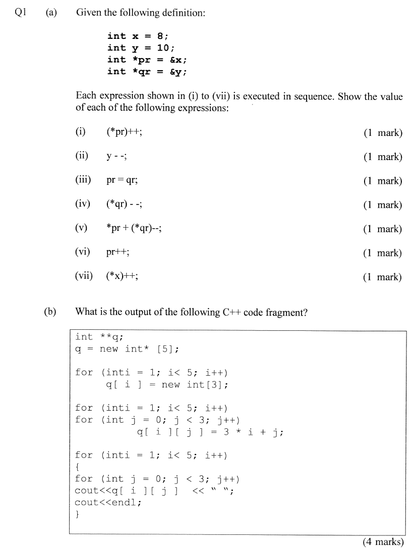 Solved Q1 (a) Given the following definition: int x = 8; int | Chegg.com