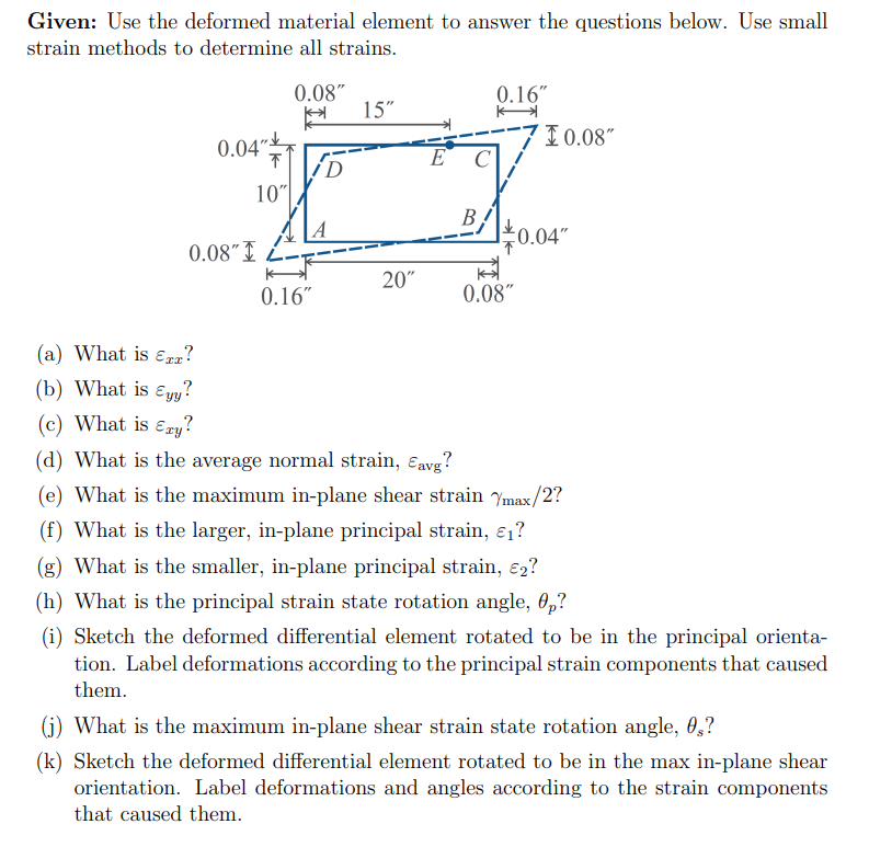 Solved Given: Use the deformed material element to answer | Chegg.com